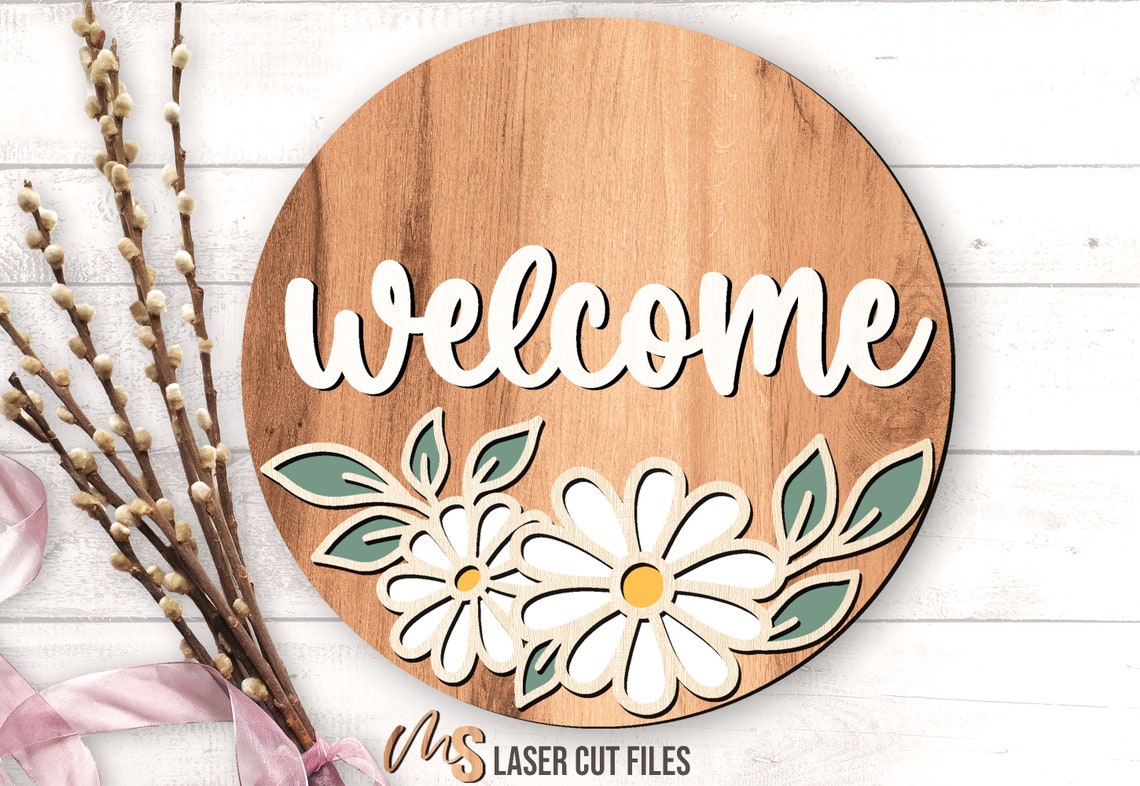 Daisy Welcome Sign SVG - Flower Door Hanger Svg - Daisy Svg - Floral ...