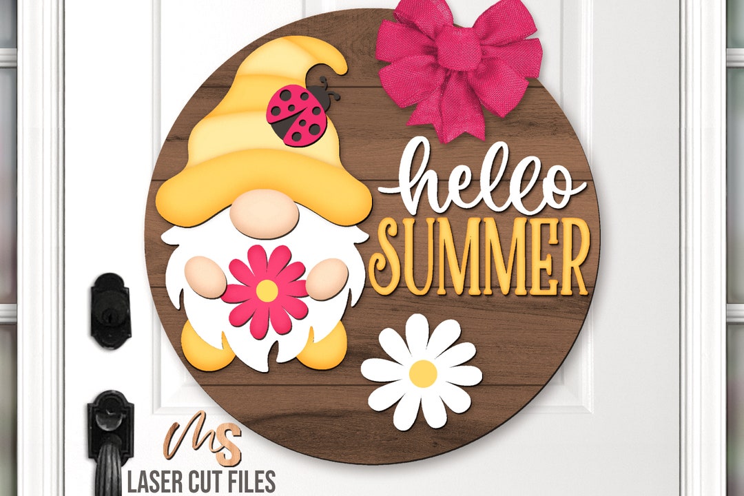 Hello Summer Gnome Door Hanger SVG - Summer Welcome Sign Svg - Summer ...
