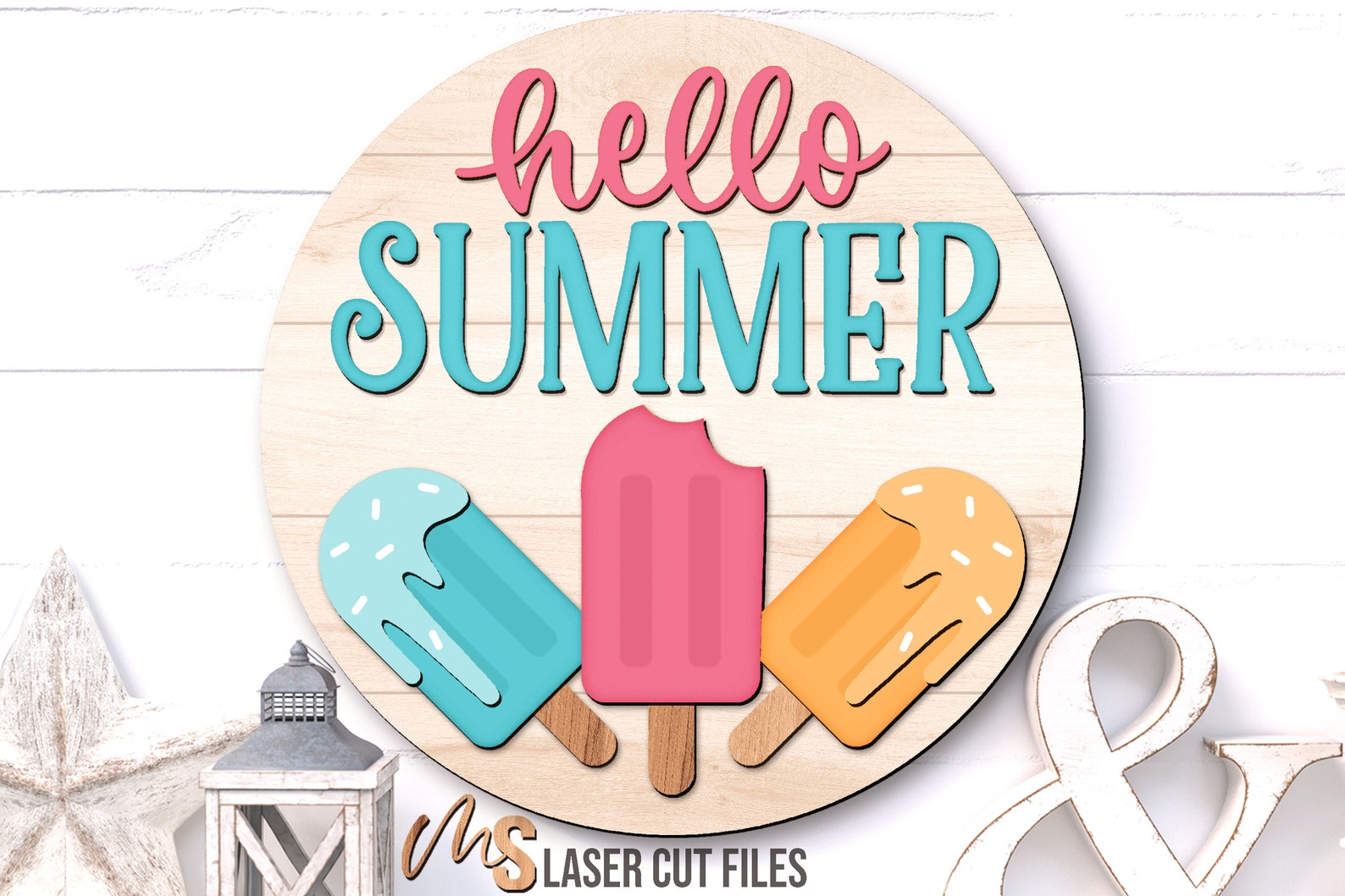 Hello Summer Popsicle Door Hanger Svg - Summer Welcome Sign Svg ...