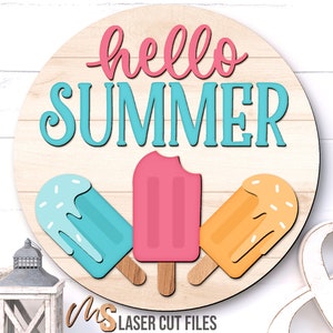 Hello Summer Popsicle Door Hanger Svg - Summer Welcome Sign Svg ...