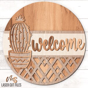 Cactus Welcome Sign Svg - Round Door Hanger Svg - Cactus Svg ...