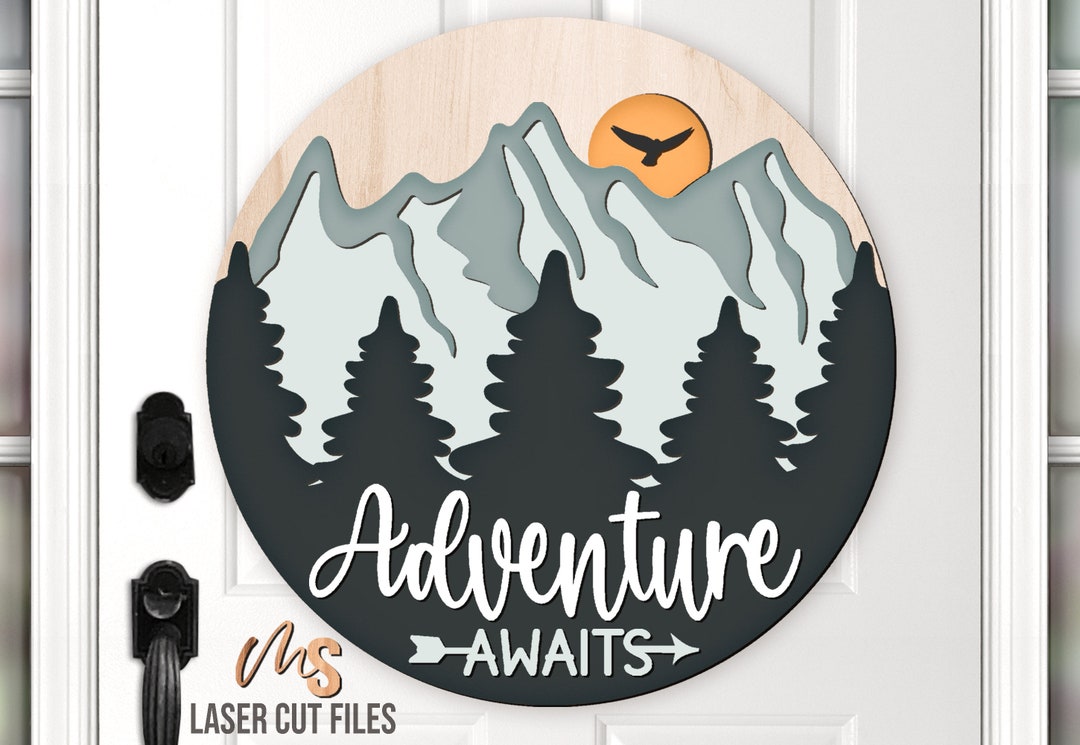 Adventure Door Hanger SVG - Adventure Awaits Svg - Camper Door Sign ...
