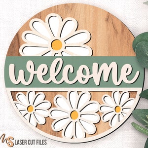 Daisy Welcome Sign SVG - Daisy Door Hanger Svg - Daisy Svg - Floral ...