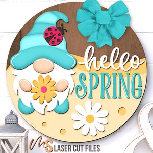 Hello Spring Gnome Door Hanger SVG - Spring Welcome Sign Svg - Spring ...