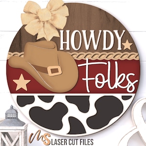 Howdy Folks Door Hanger Svg - Cowboy Hat Svg - Western Door Sign ...