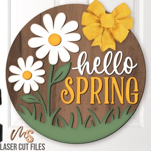 Hello Spring Daisy Door Hanger Svg - Spring Welcome Sign Svg - Daisy ...