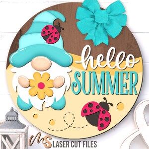 Hello Summer Gnome Door Hanger SVG - Summer Welcome Sign Svg - Laser ...