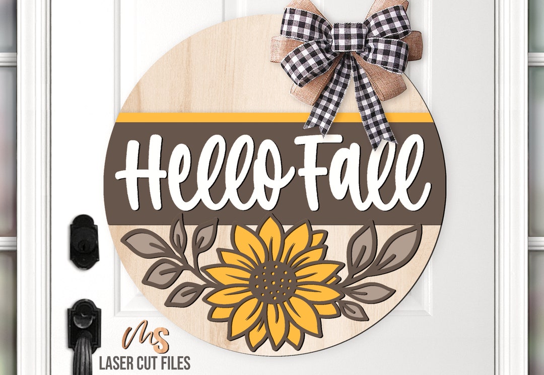 Hello Fall Welcome Sign SVG - Sunflower Door Hanger Svg - Sunflower Svg ...
