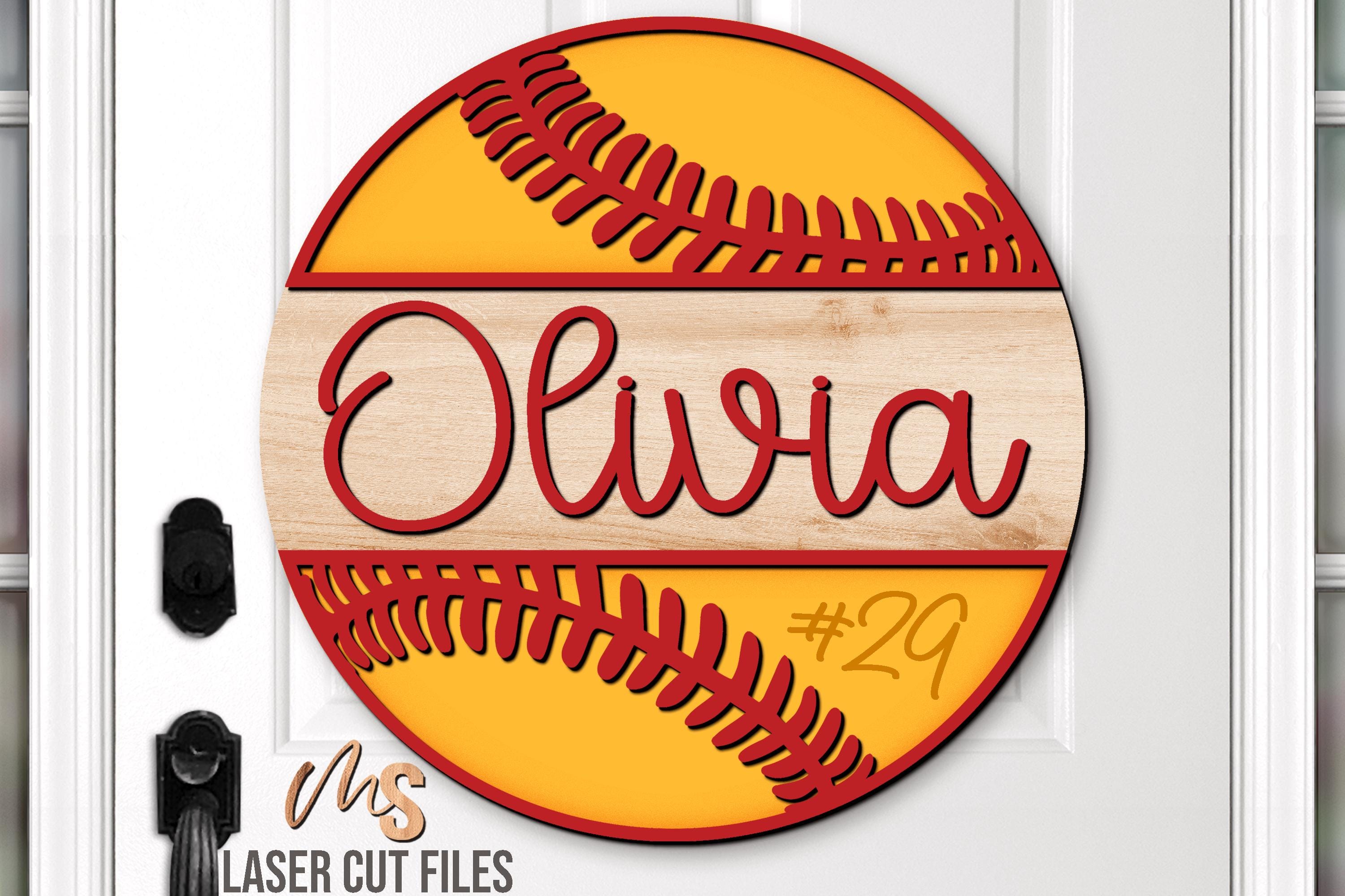 Monogram Softball Svg - Softball Door Hanger Svg - Softball Name Sign ...