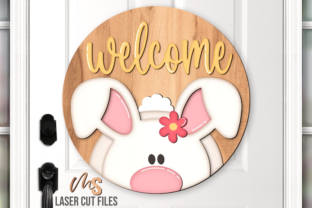 Easter Bunny Welcome Sign Svg Easter Door Hanger Svg Easter Bunny Svg ...
