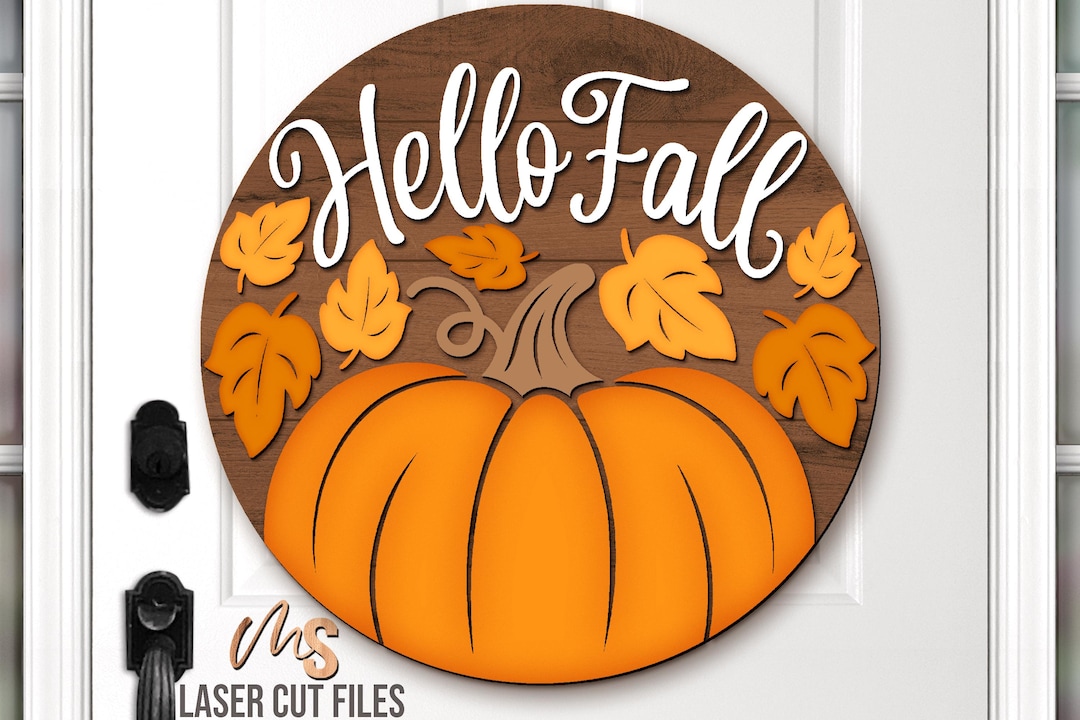 Hello Fall Door Hanger SVG - Pumpkin Svg - Fall Porch Door Sign - Laser ...