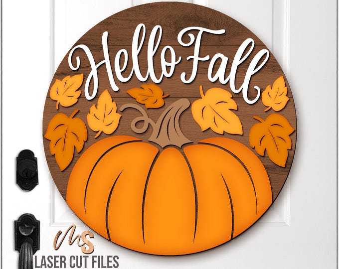 Hello Fall Door Hanger SVG - Pumpkin Svg - Fall Welcome Sign Svg ...