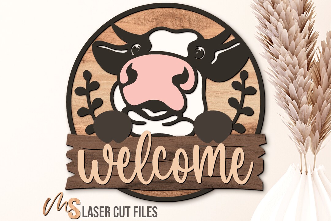 Cow Welcome Sign Svg - Cow Door Hanger Svg - Cow Svg - Laser Cut Files ...
