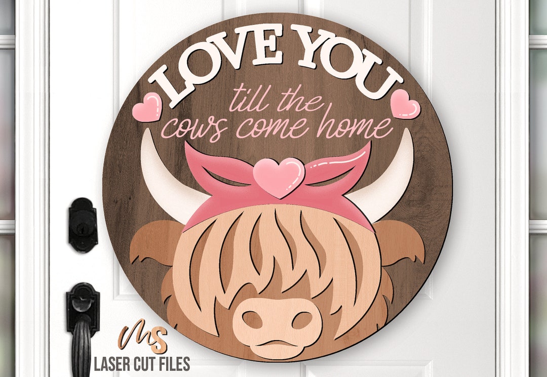 Highland Cow Valentine Door Hanger SVG - Highland Cow Svg - Valentine ...