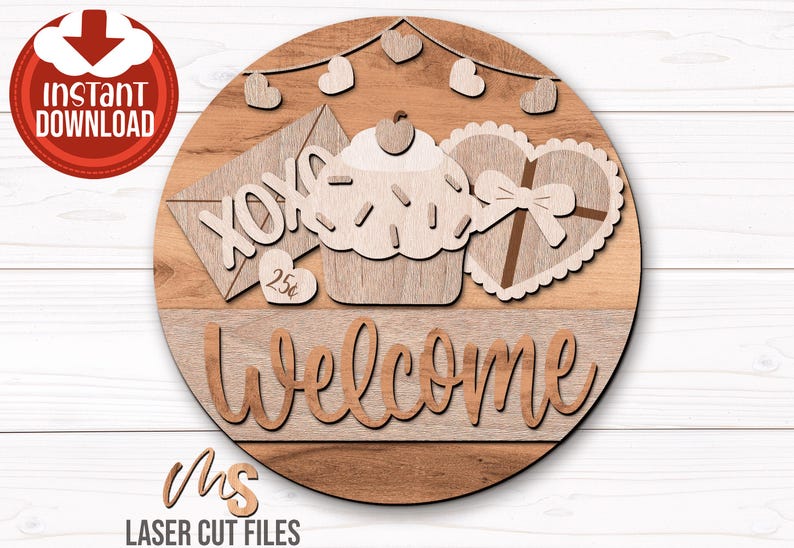 Valentines Day Welcome Sign SVG: Valentine Door Hanger SVG Laser Cut ...