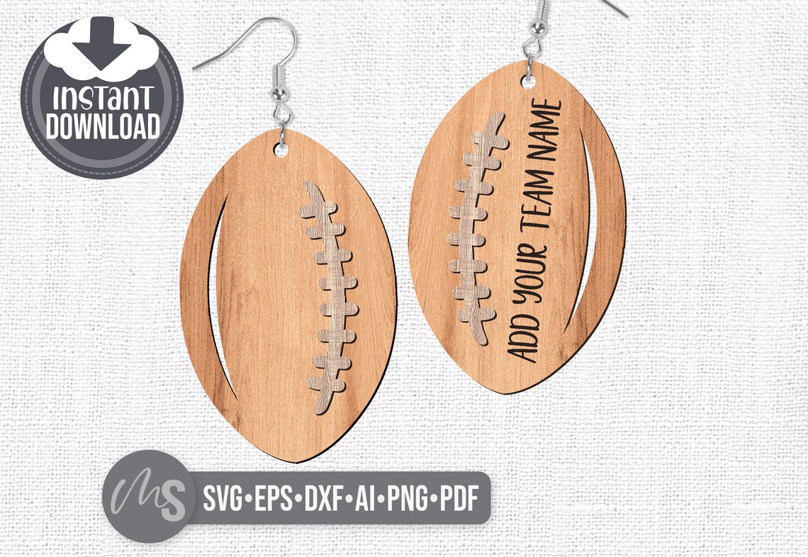 Custom Football Earrings SVG: Football Dangle Earring Template Laser ...