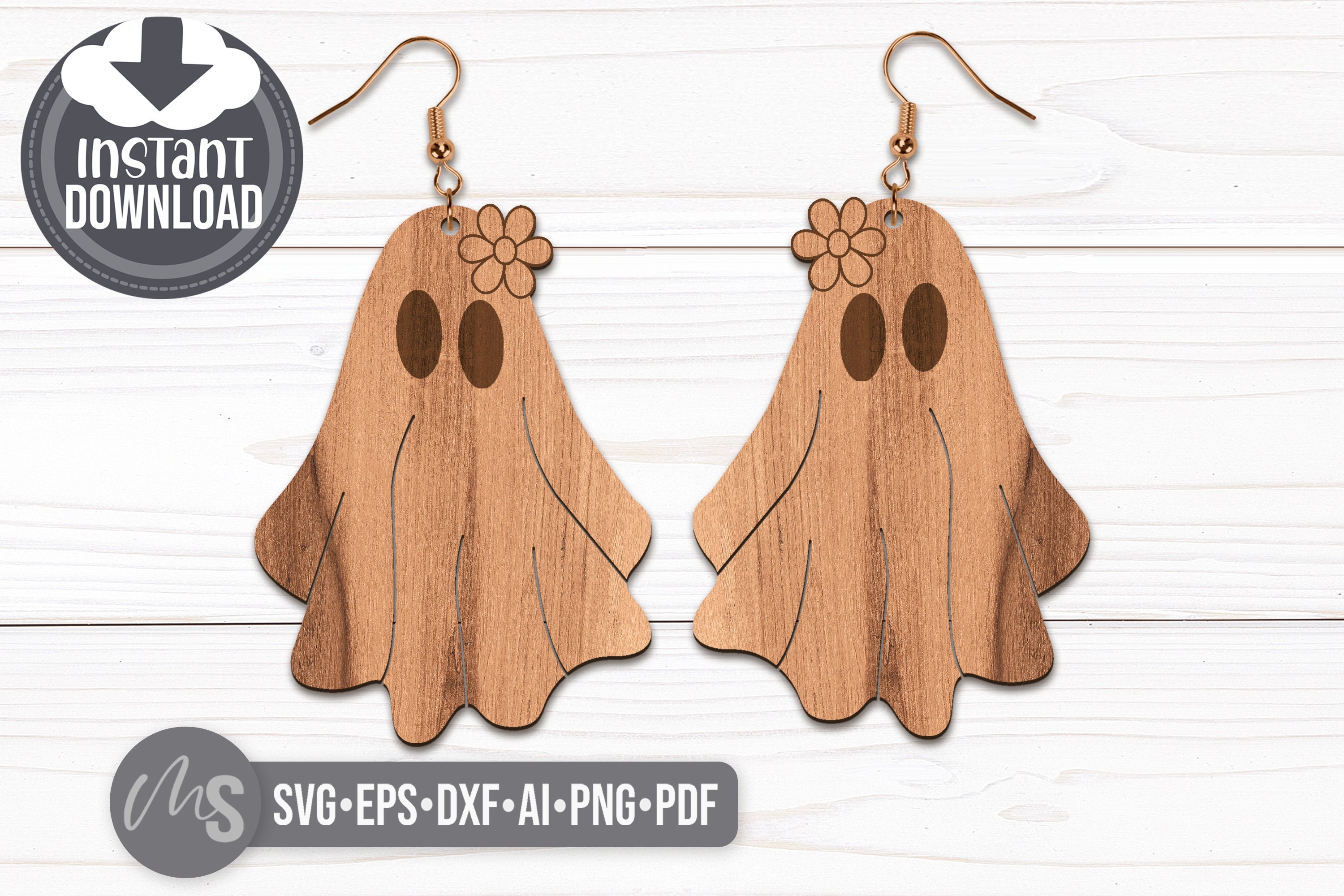 Floral Ghost Earrings SVG - Halloween Earrings Svg - Halloween Dangle ...