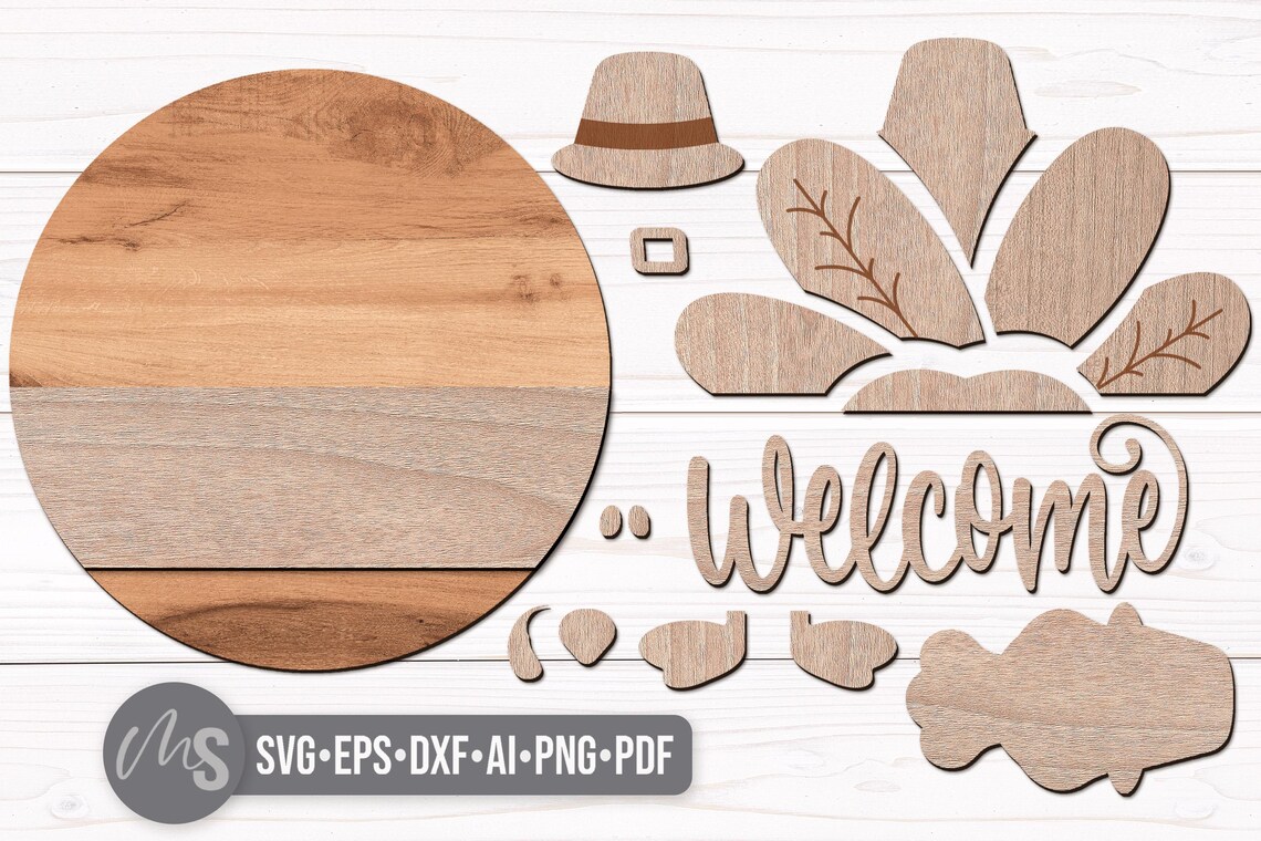 Turkey Thanksgiving Welcome Sign SVG: Thanksgiving Door Hanger Laser ...