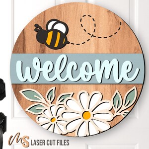 Daisy Welcome Sign SVG - Daisy Bee Door Hanger Svg - Daisy Svg - Bee ...