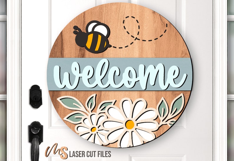 Daisy Welcome Sign SVG Daisy Bee Door Hanger Svg Daisy Svg - Etsy