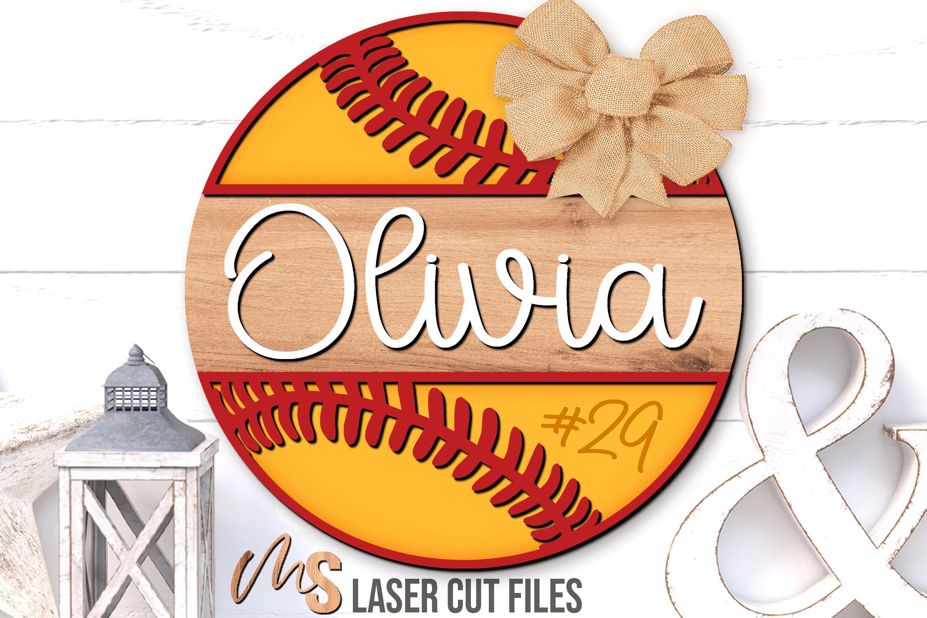 Monogram Softball Svg - Softball Door Hanger Svg - Softball Name Sign ...