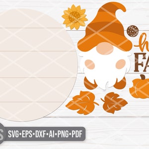 Hello Fall Gnome Sign SVG - Fall Door Hanger Svg - Fall Welcome Sign ...