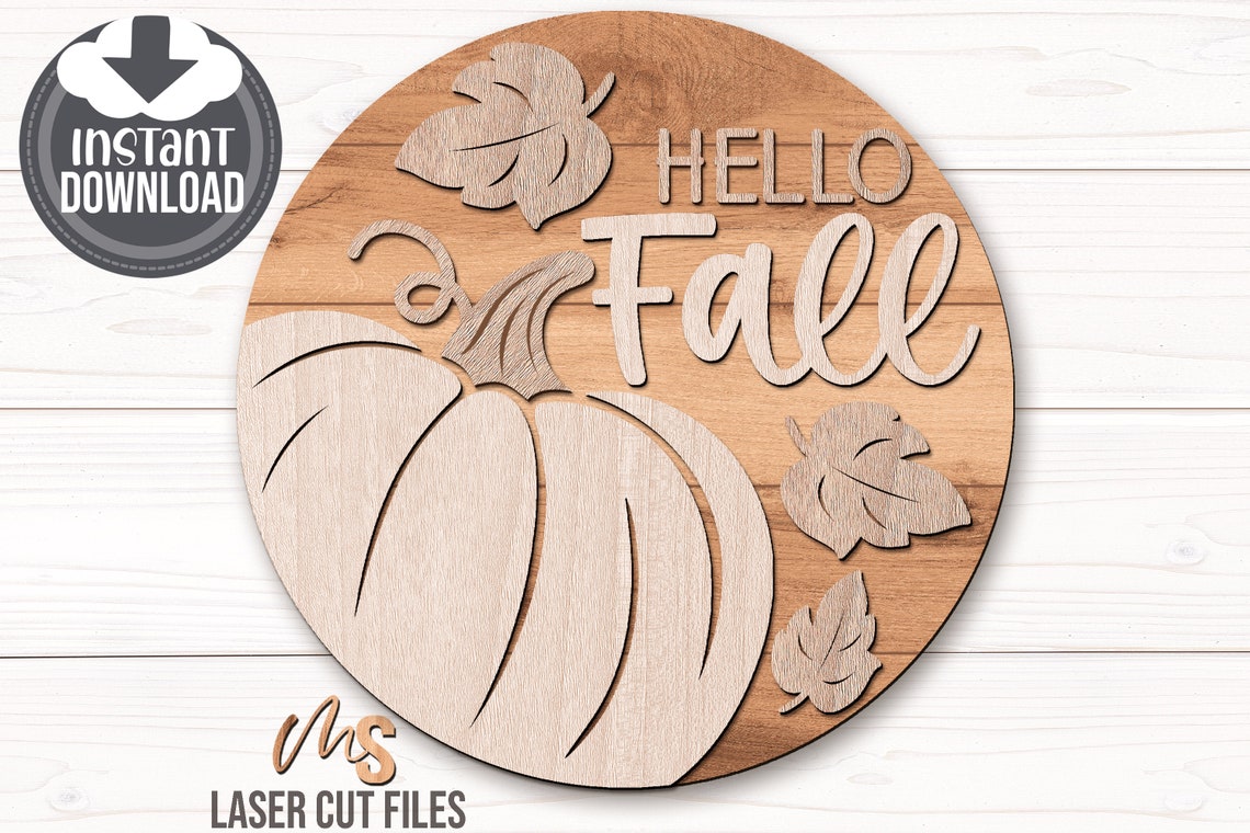 Hello Fall Door Hanger SVG - Pumpkin Svg - Fall Welcome Sign Svg ...