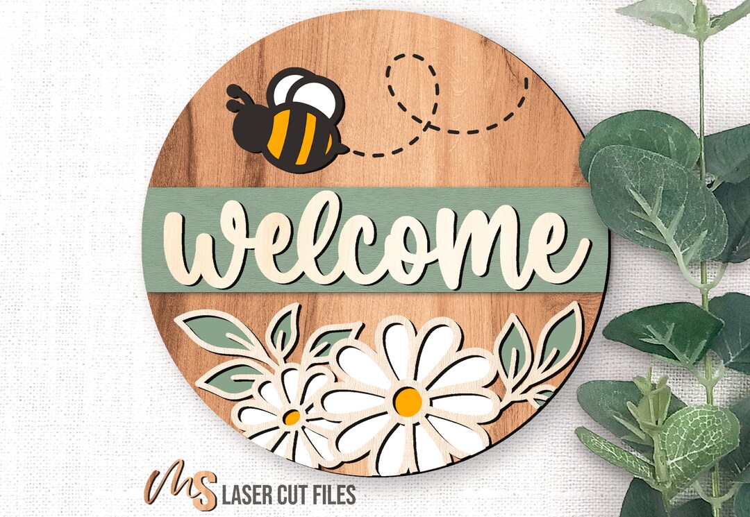 Daisy Welcome Sign SVG - Daisy Bee Door Hanger Svg - Daisy Svg - Bee ...