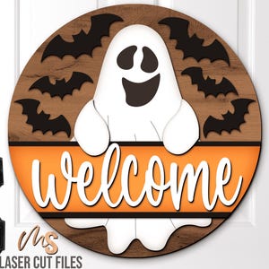 Ghost Halloween Welcome Sign Svg - Halloween Door Hanger Svg - Ghost ...