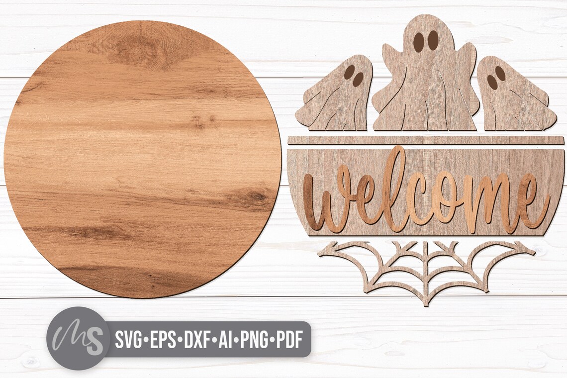 Halloween Welcome Sign Svg - Halloween Door Hanger Svg - Ghost Svg ...