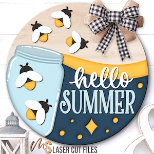 Hello Summer Firefly Door Hanger SVG - Summer Welcome Sign Svg ...