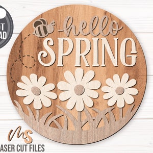 Daisy Hello Spring Door Hanger Svg - Spring Welcome Sign Svg - Daisy ...