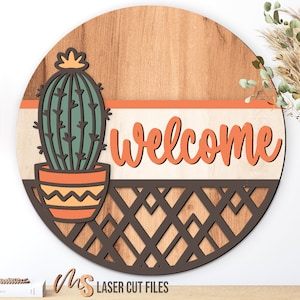 Cactus Welcome Sign Svg - Round Door Hanger Svg - Cactus Svg ...
