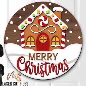 Gingerbread House Merry Christmas Sign SVG: Christmas Door Hanger Laser ...
