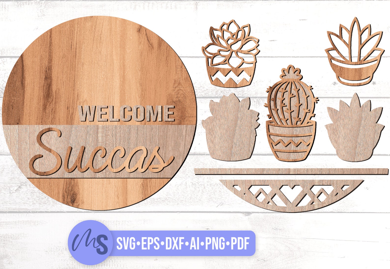Succulent Welcome Sign Svg - Door Hanger Svg - Succulent Svg - Cactus ...