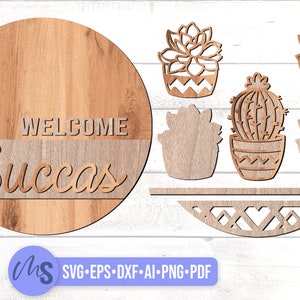 Succulent Welcome Sign Svg - Door Hanger Svg - Succulent Svg - Cactus ...