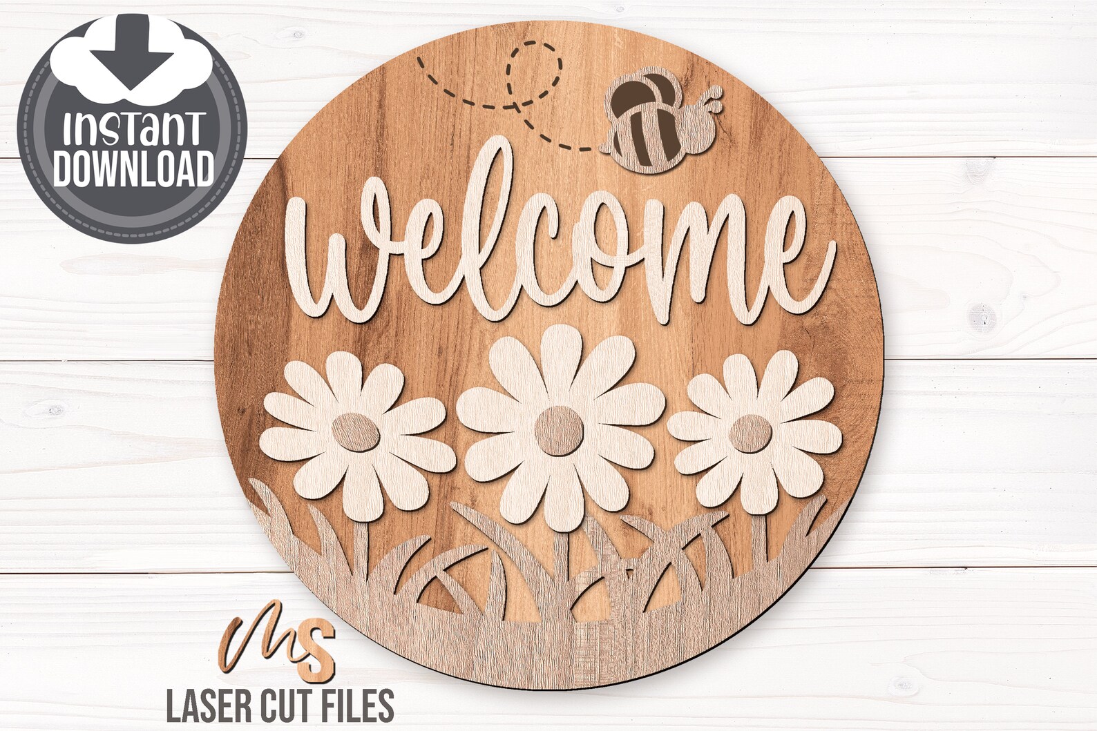 Floral Daisy Welcome Sign SVG Daisy Flowers Door Hanger Svg Daisy Svg ...