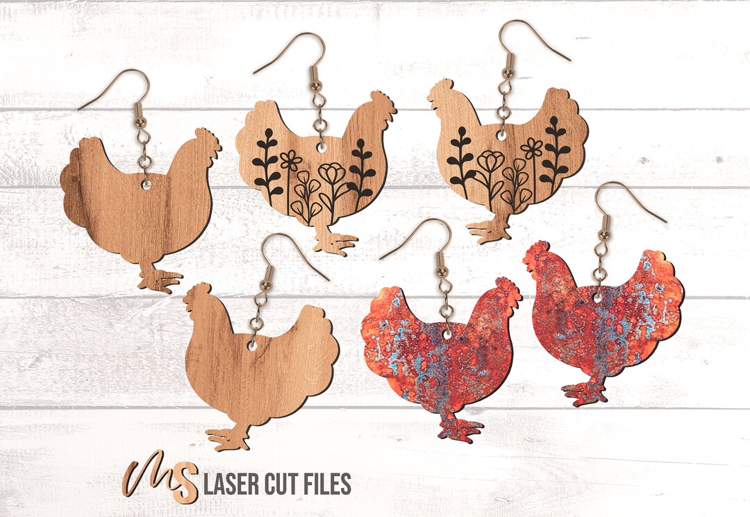 Chicken Earrings SVG: Floral Chicken Dangle Earring Laser Cut Files for ...