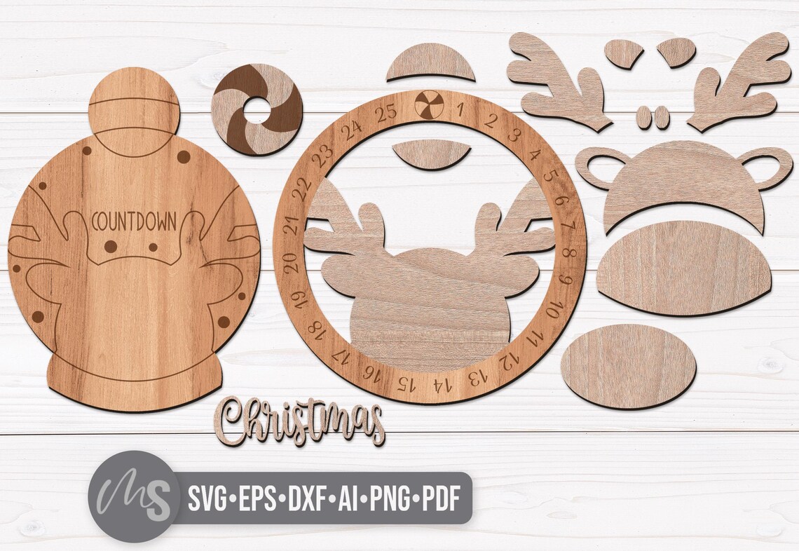 Reindeer Christmas Countdown SVG: Days Until Christmas Sign SVG Laser ...