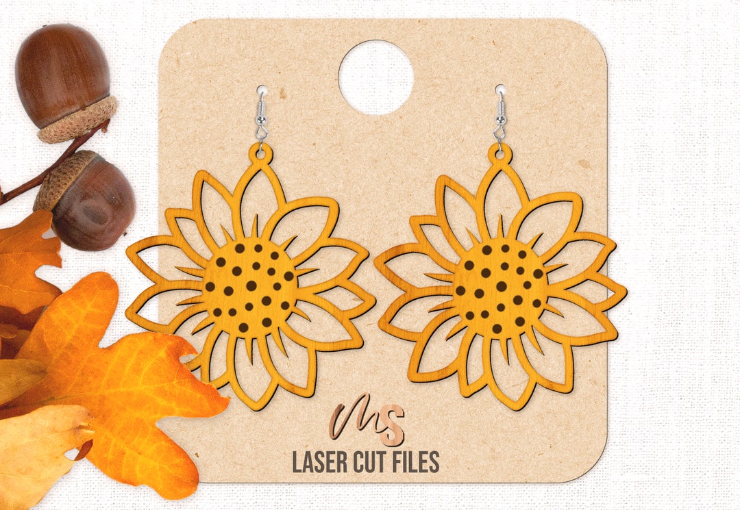 Sunflower Earrings SVG: Floral Dangle Earrings Laser Cut Files for ...
