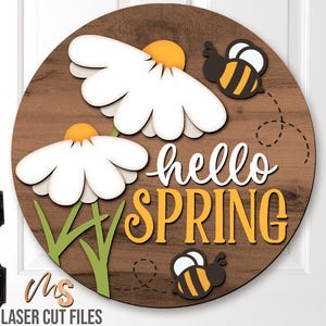 Daisy Hello Spring Door Hanger Svg - Spring Welcome Sign Svg - Honey ...