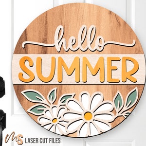 Hello Summer Sign SVG - Summer Door Hanger Svg - Daisy Svg - Floral ...