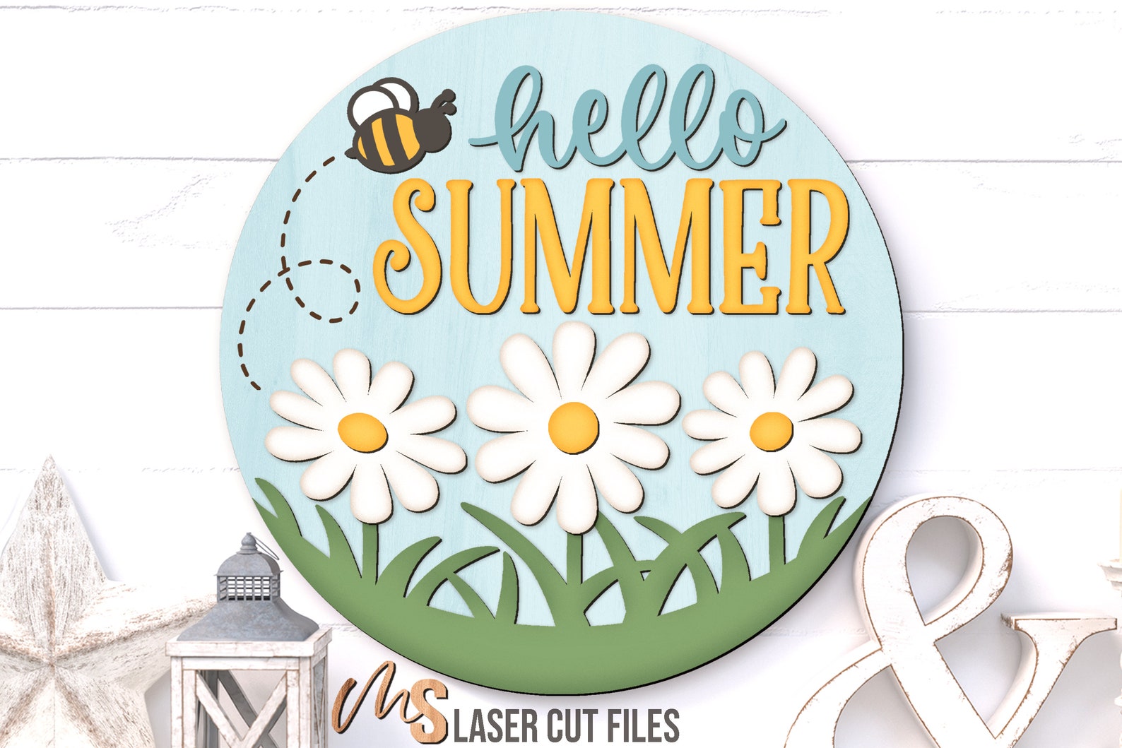 Daisy Hello Summer Door Hanger Svg - Summer Welcome Sign Svg - Daisy ...