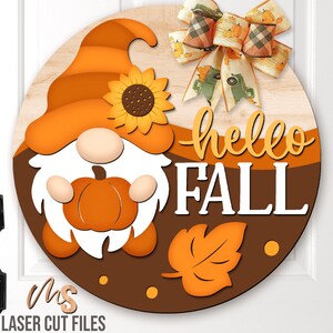 Hello Fall Gnome Door Hanger SVG - Fall Welcome Sign Svg - Laser Cut ...