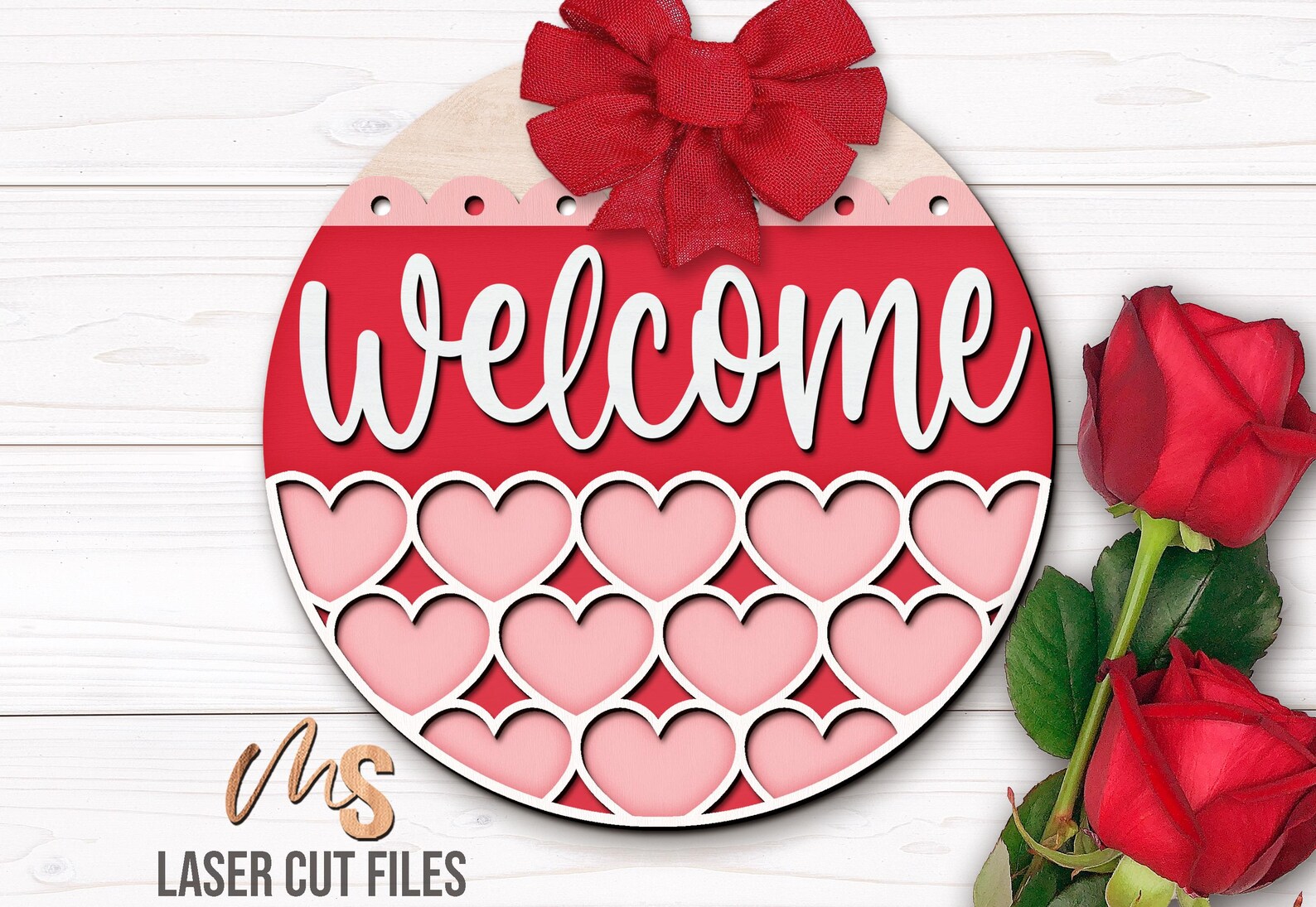 Valentines Day Welcome Sign SVG: Valentine Door Hanger SVG Laser Cut ...