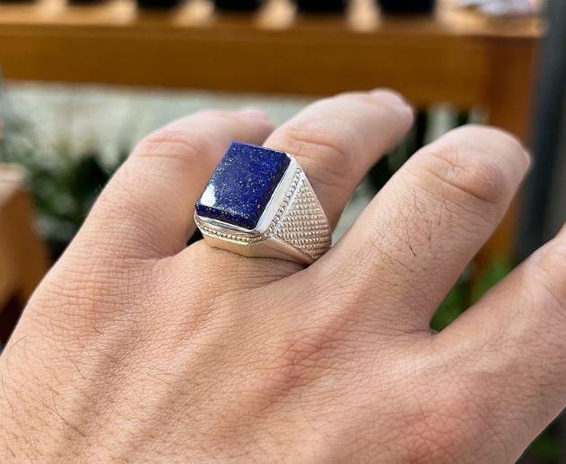 Square Shape Real Lapis Lazuli Sterling Silver 925 Handmade Ring ...