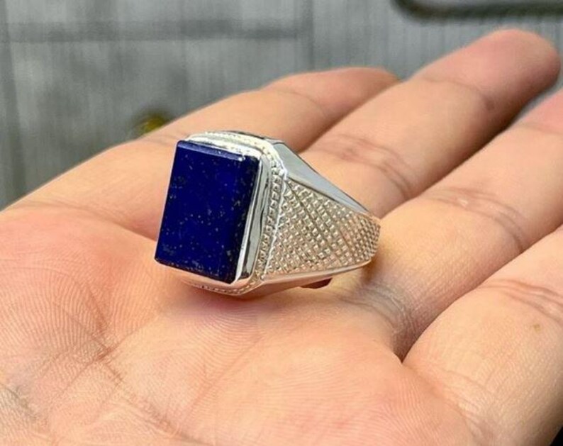 Square Shape Real Lapis Lazuli Sterling Silver 925 Handmade Ring ...
