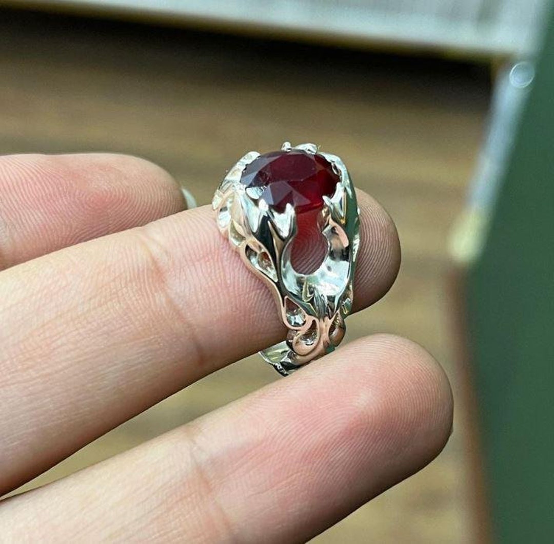 4 Carat Natural Red Ruby Sterling Silver 925 Handmade Ring, Real Deep ...