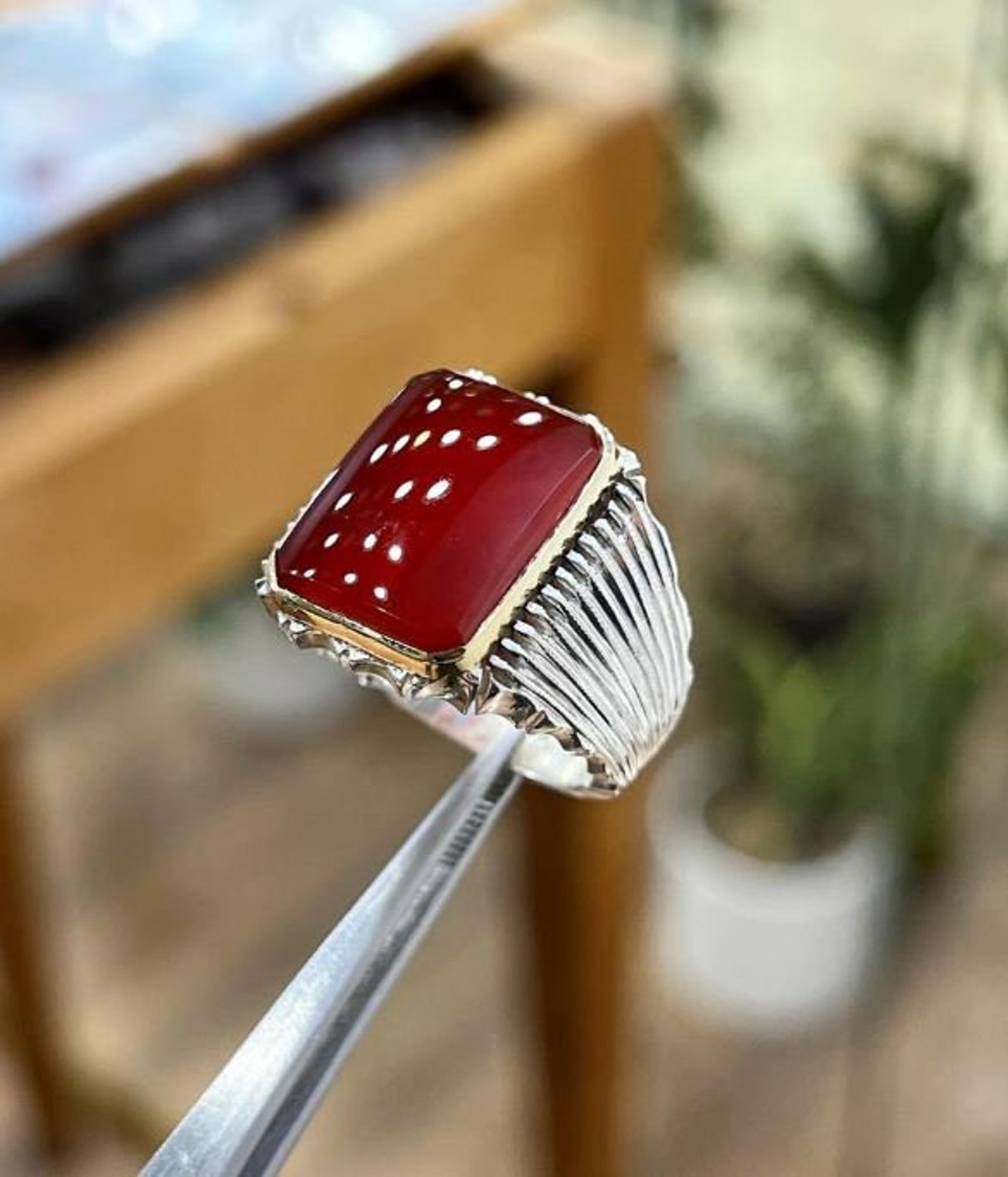 Handmade Square Brown Agate Sterling Silver Mens Ring - Etsy