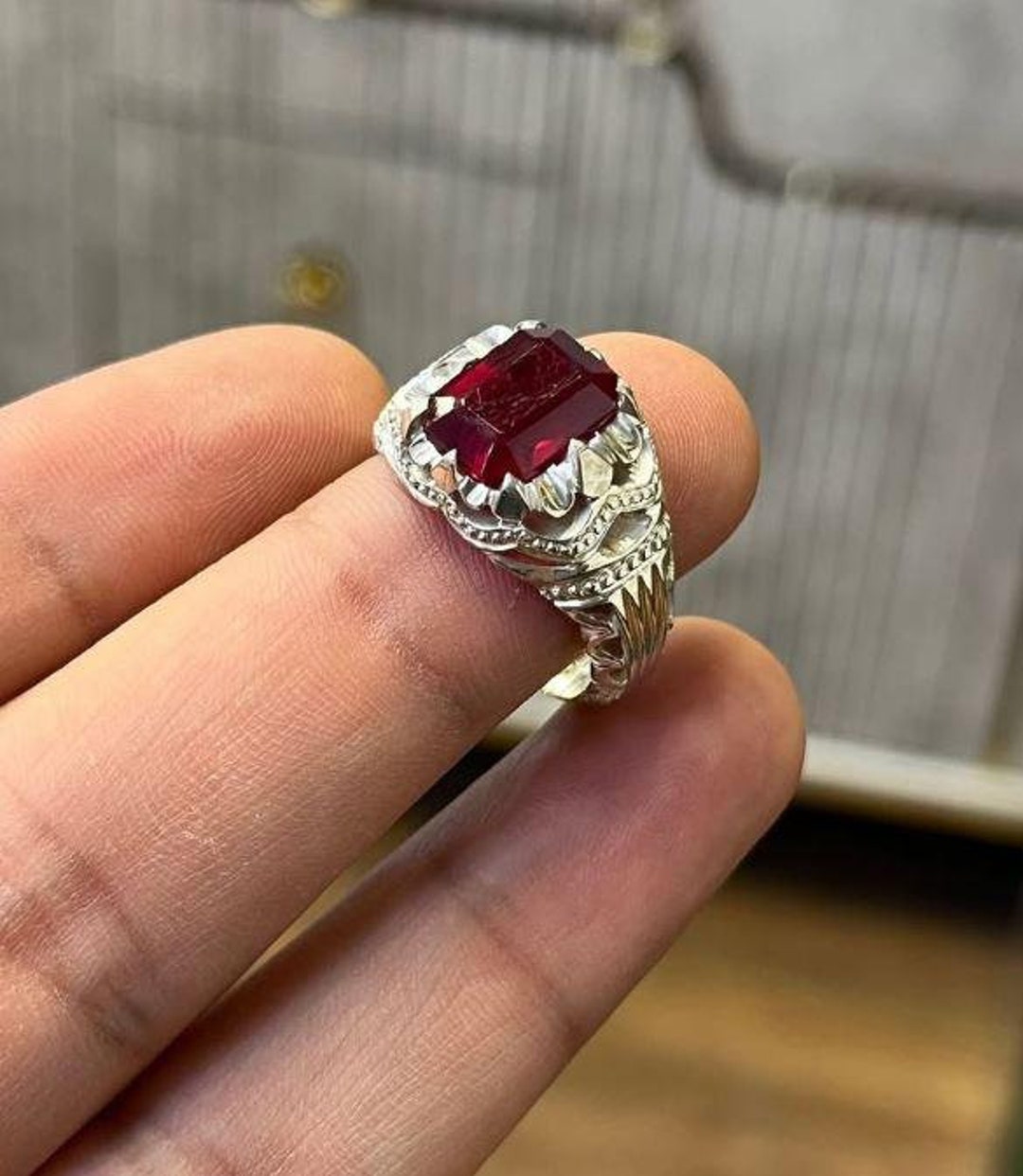 Natural Deep Red Ruby Sterling Silver 925 Handmade Ring, Beautiful Top ...